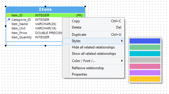 Table Styles | Docs for ERBuilder 7.0