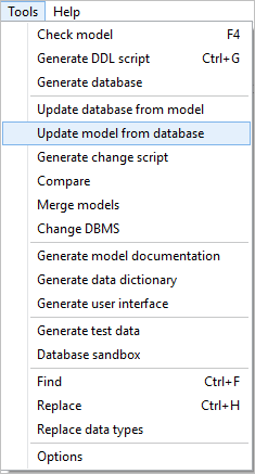 Update model from database | Docs for ERBuilder 7.0