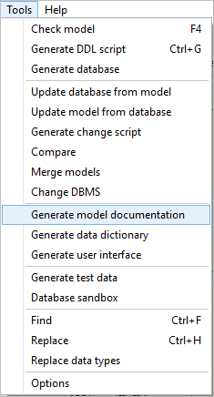 Generate data model documentation | Docs for ERBuilder 7.0