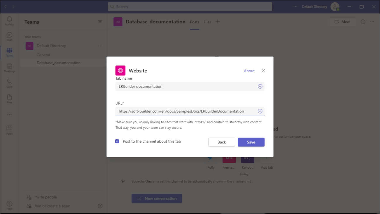 Integrating ERBuilder HTML documentation into Microsoft Teams