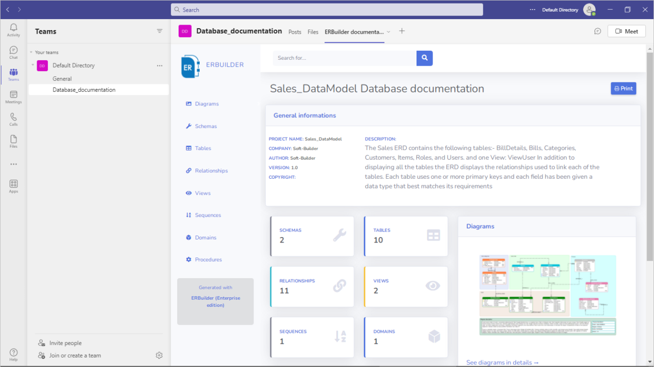 Integrating ERBuilder HTML documentation into Microsoft Teams